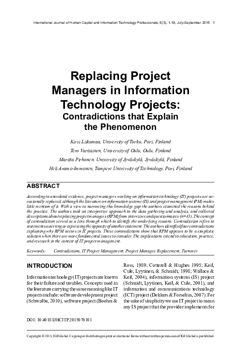 (PDF) Replacing Project Managers in Information Technology Projects