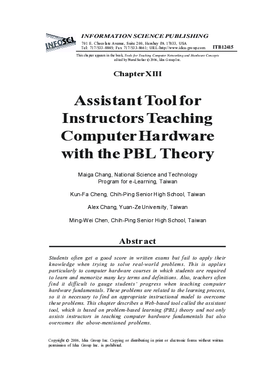 (PDF) Assistant Tool for Instructors Teaching Computer Hardware with the PBL Theory