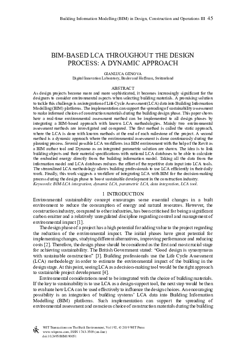 (PDF) BIM-based LCA throughout the Design Process with a Dynamic Approach