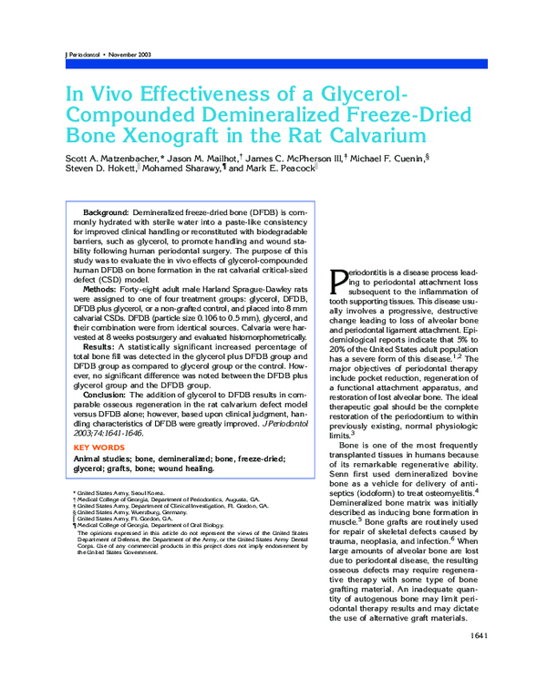 (PDF) In Vivo Effectiveness of a Glycerol‐Compounded Demineralized ...