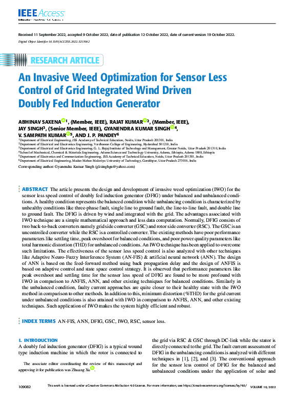 (PDF) An Invasive Weed Optimization for Sensor Less Control of Grid Integrated Wind Driven ...