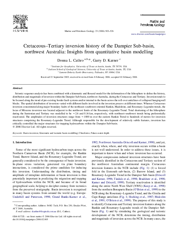 (PDF) Cretaceous–Tertiary inversion history of the Dampier Sub-basin ...