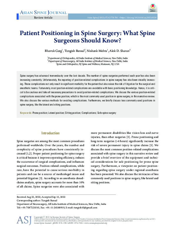 (PDF) Patient Positioning in Spine Surgery: What Spine Surgeons Should ...