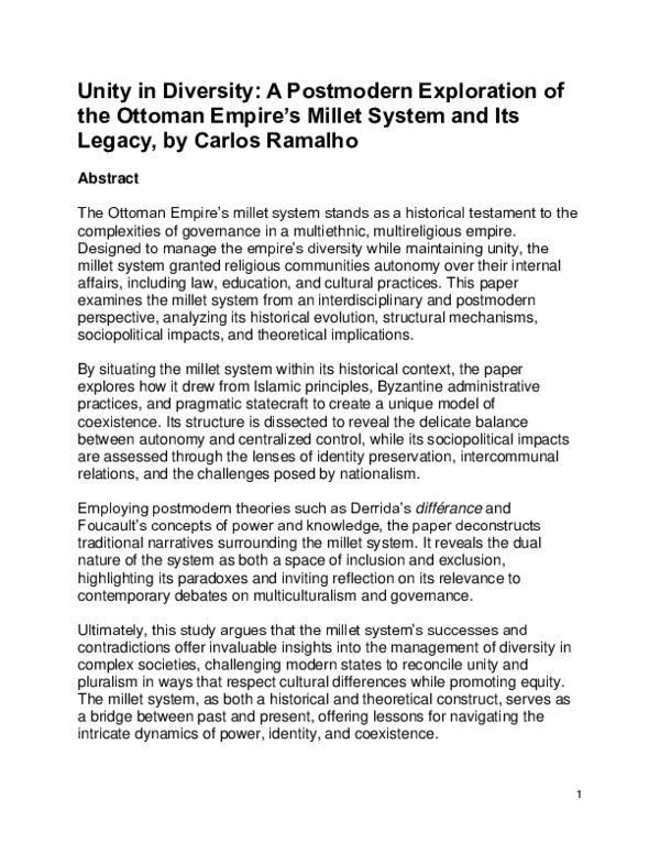(PDF) Unity in Diversity: A Postmodern Exploration of the Ottoman ...