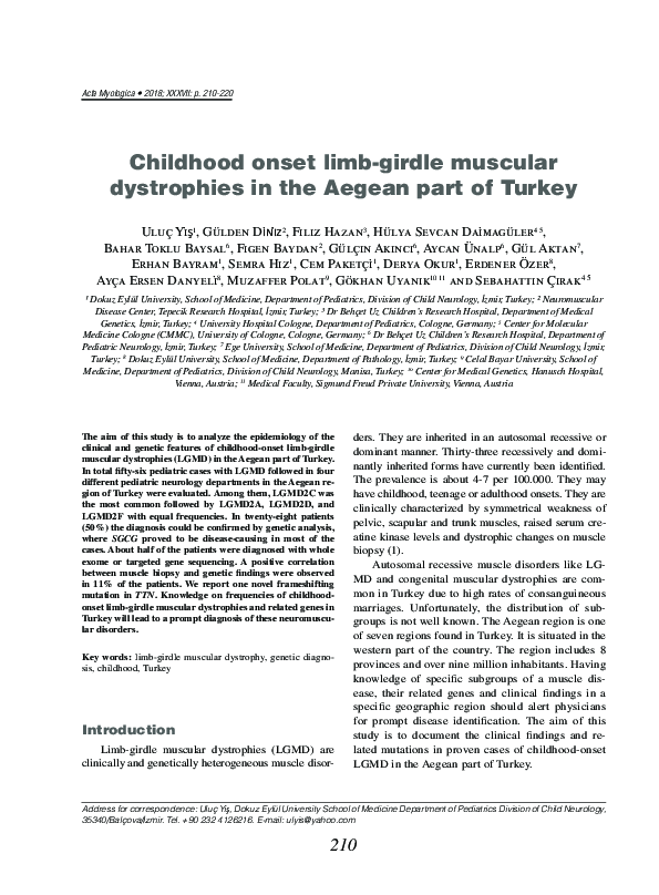 (PDF) Childhood onset limb-girdle muscular dystrophies in the Aegean ...