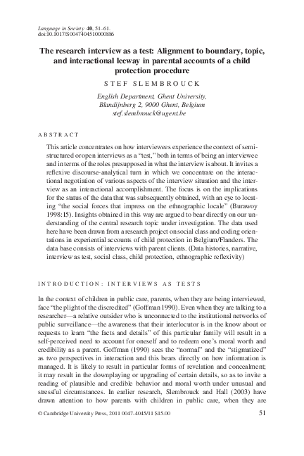 (PDF) The research interview as a test: Alignment to boundary, topic ...