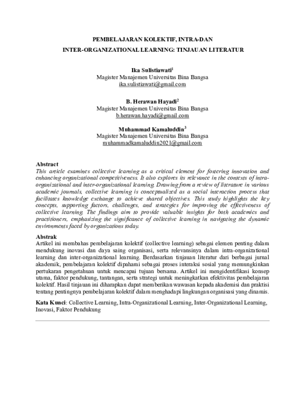 (PDF) PEMBELAJARAN KOLEKTIF, INTRA-DAN INTER-ORGANIZATIONAL LEARNING ...