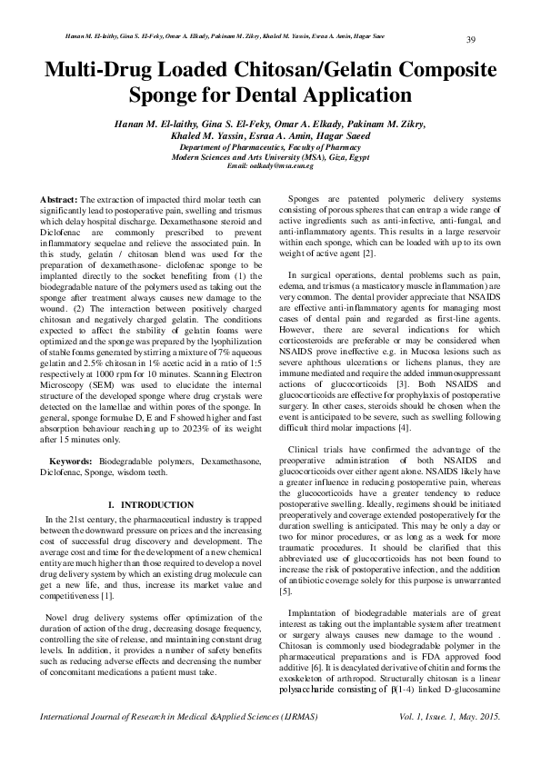 (PDF) Multi-Drug Loaded Chitosan / Gelatin Composite Sponge for Dental ...