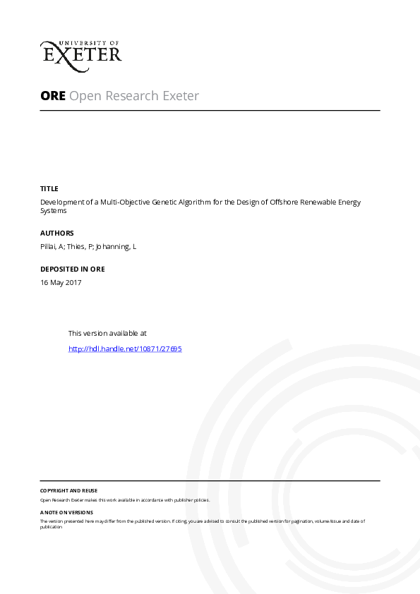 Pdf Development Of A Multi Objective Genetic Algorithm For The Design