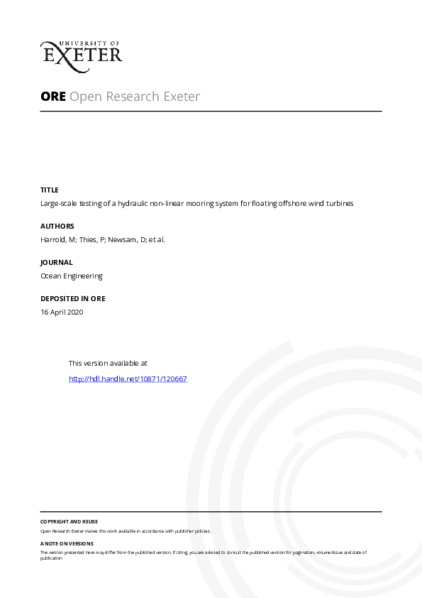 (PDF) Large-scale testing of a hydraulic non-linear mooring system for ...