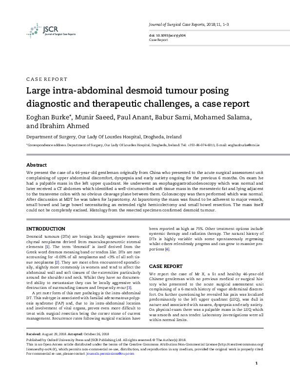 (PDF) Large intra-abdominal desmoid tumour posing diagnostic and ...