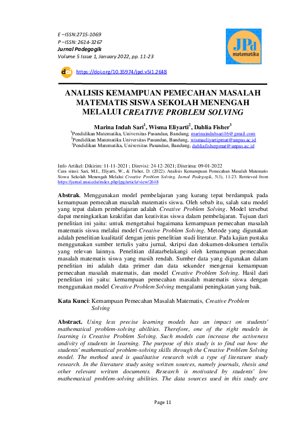 (PDF) Analisis Kemampuan Pemecahan Masalah Matematis Siswa Sekolah Menengah Melalui Model ...