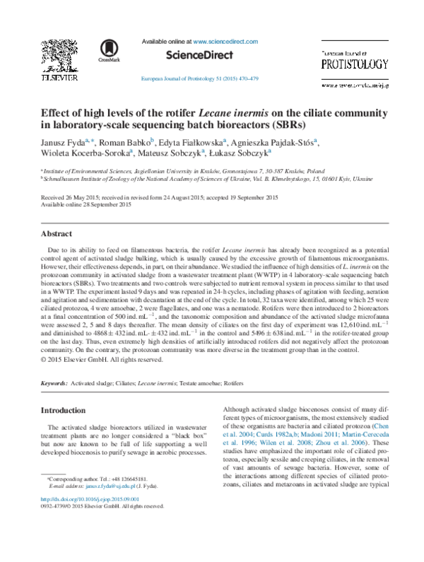 (PDF) Effect of high levels of the rotifer Lecane inermis on the ...