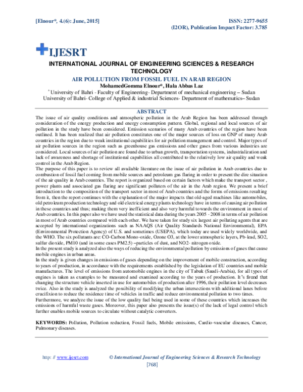 (PDF) Technology Air Pollution from Fossil Fuel in Arab Region