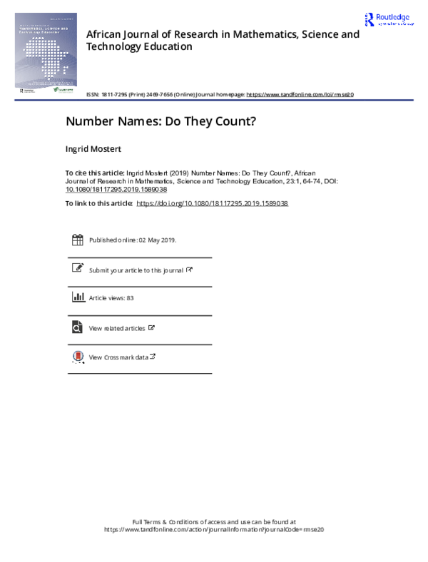 (PDF) Number Names: Do They Count?