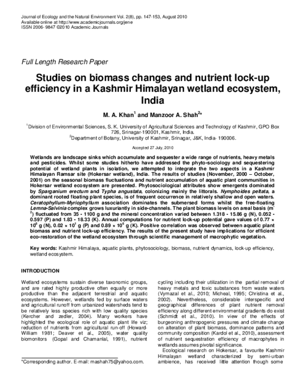 (PDF) Studies on biomass changes and nutrient lock-up efficiency in a ...