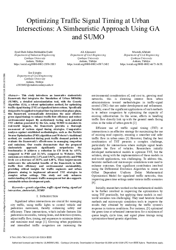 (PDF) Optimizing Traffic Signal Timing at Urban Intersections: A ...