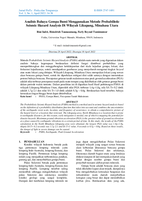 (PDF) Analisis Bahaya Gempa Bumi Menggunakan Metode Probabilistic Seismic Hazard Analysis Di ...