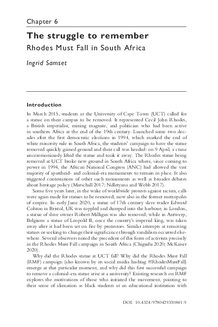 (PDF) The struggle to remember: Rhodes Must Fall in South Africa