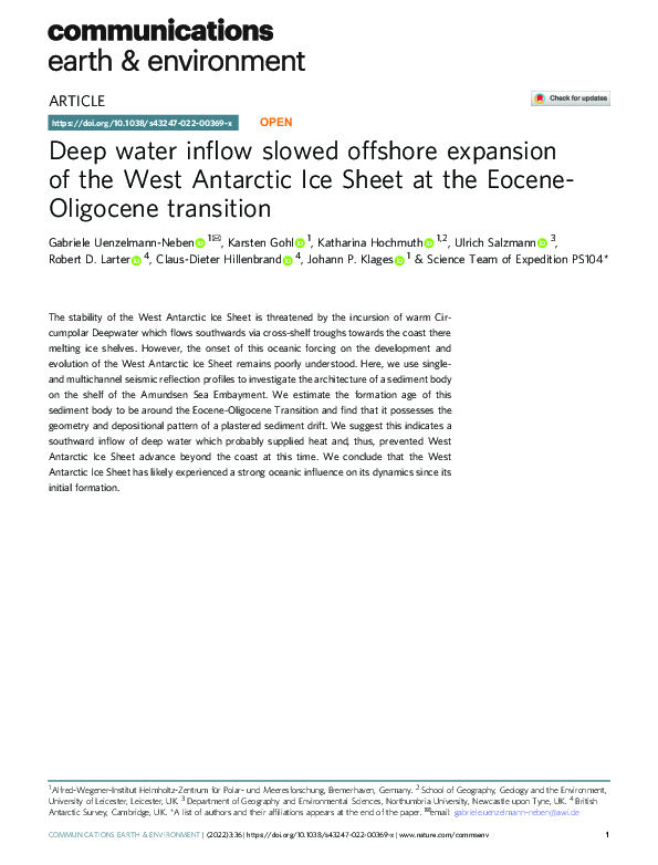 (PDF) Deep water inflow slowed offshore expansion of the West Antarctic ...