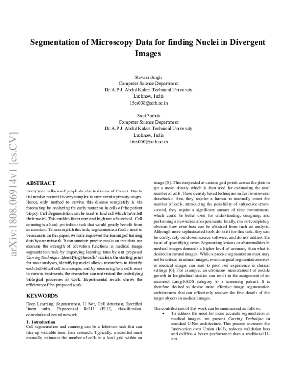 (PDF) Segmentation of Microscopy Data for finding Nuclei in Divergent Images
