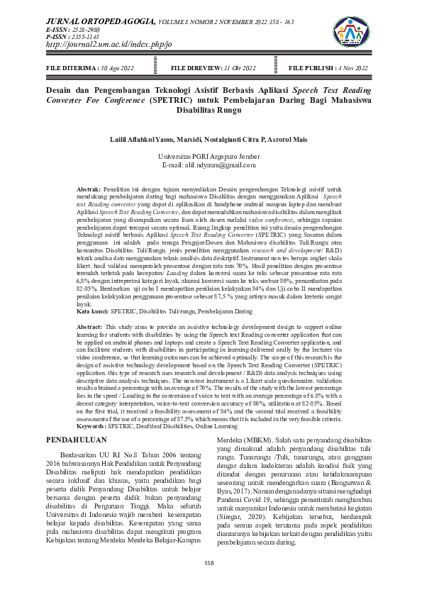 (PDF) Desain dan Pengembangan Teknologi Asistif Berbasis Aplikasi Speech Text Reading Converter ...
