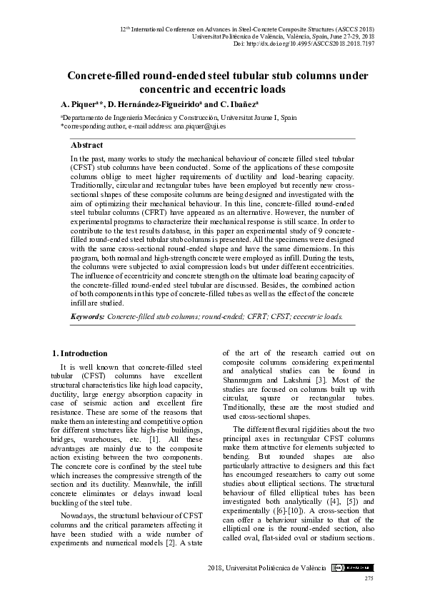 (PDF) Concrete-filled round-ended steel tubular stub columns under ...