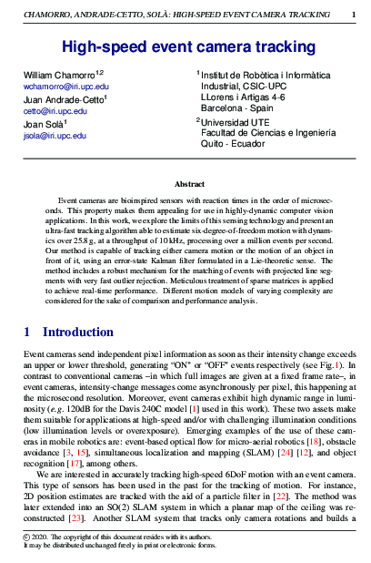 (PDF) High-speed event camera tracking