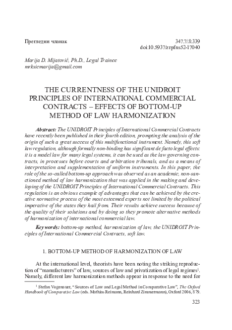 (PDF) The currentness of the UNIDROIT principles of international ...