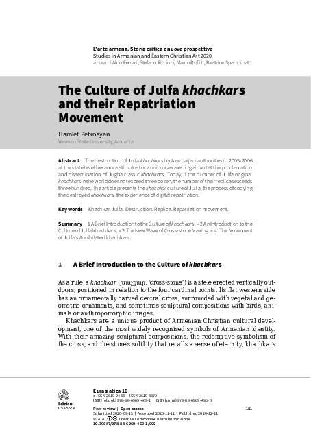 (PDF) The Culture of Julfa khachkars and their Repatriation Movement