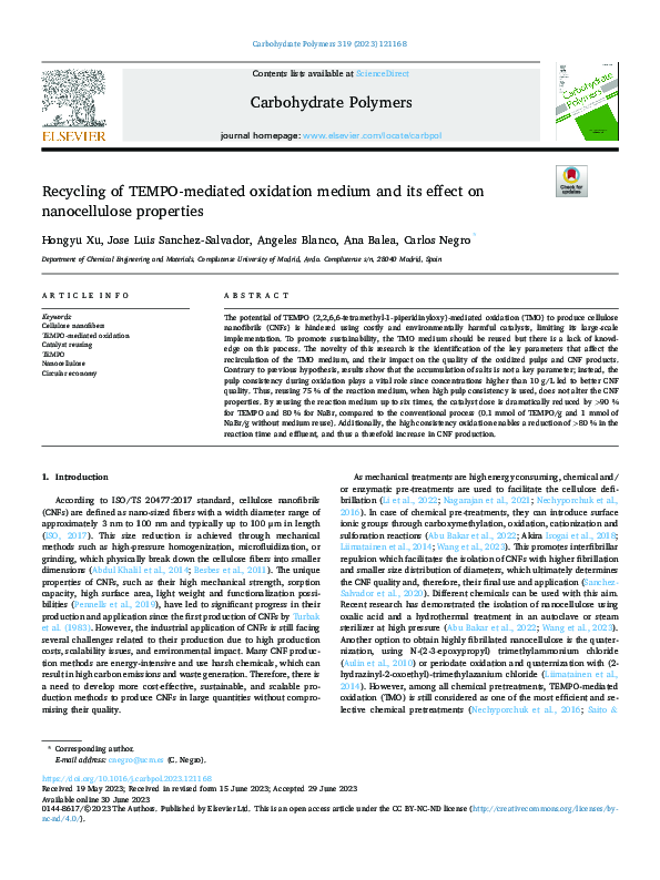(PDF) Recycling of TEMPO-mediated oxidation medium and its effect on ...