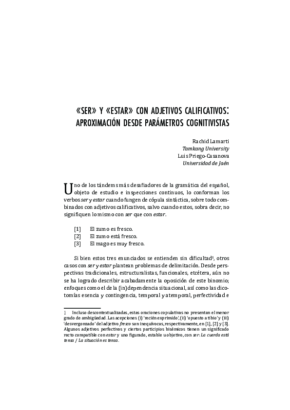(PDF) SER» Y «ESTAR» CON ADJETIVOS CALIFICATIVOS: APROXIMACIÓN DESDE ...