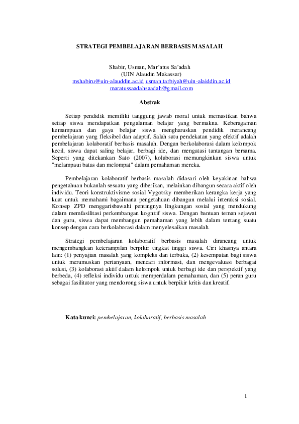 (PDF) STRATEGI PEMBELAJARAN BERBASIS MASALAH