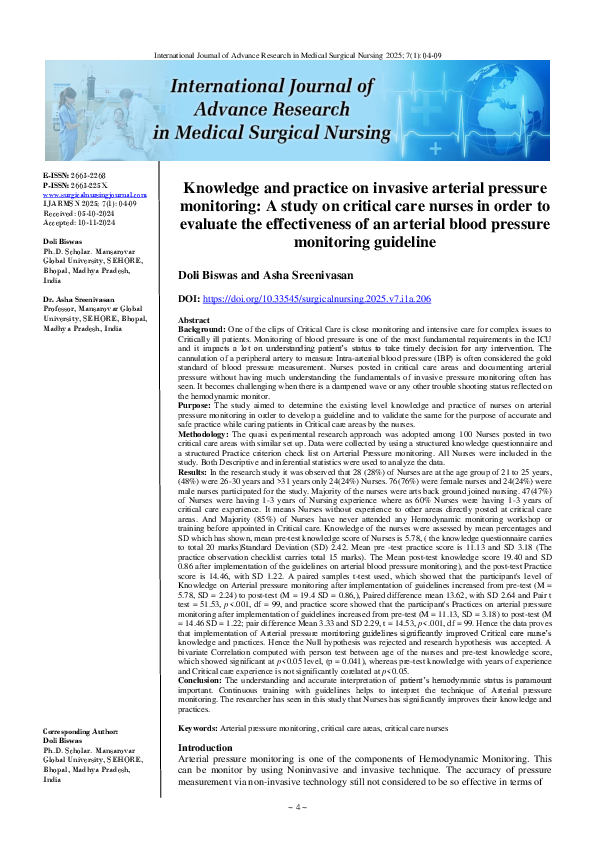 (PDF) Knowledge and practice on invasive arterial pressure monitoring ...