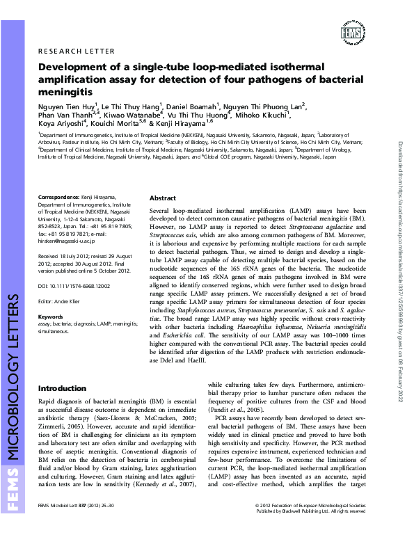 (PDF) Development of a single-tube loop-mediated isothermal amplification assay for detection of ...