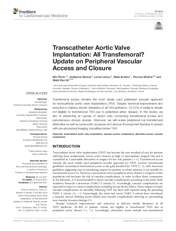 (PDF) Transcatheter Aortic Valve Implantation: All Transfemoral? Update on Peripheral Vascular ...