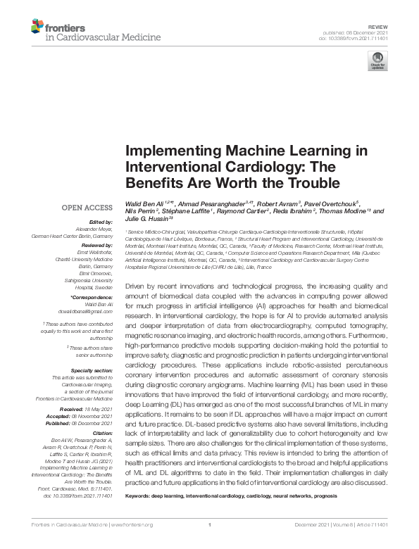 (PDF) Implementing Machine Learning in Interventional Cardiology: The Benefits Are Worth the Trouble