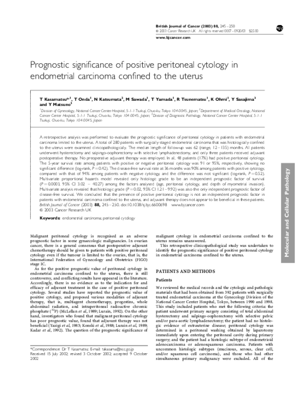 (PDF) Prognostic significance of positive peritoneal cytology in ...