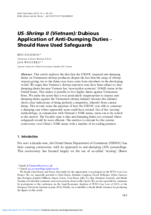 (PDF) Anti-Dumping Duties on Vietnamese Shrimp Analysis