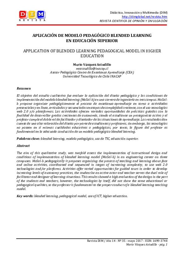 (PDF) Aplicación de modelo pedagógico Blended Learning en educación superior