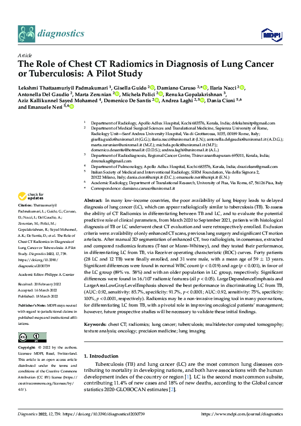 (PDF) The Role of Chest CT Radiomics in Diagnosis of Lung Cancer or ...