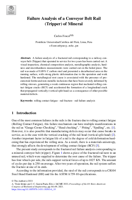 (PDF) Failure Analysis of a Conveyor Belt Rail (Tripper) of Mineral