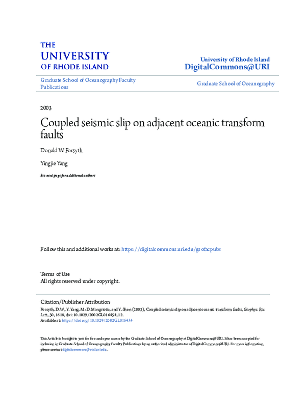 (PDF) Coupled seismic slip on adjacent oceanic transform faults