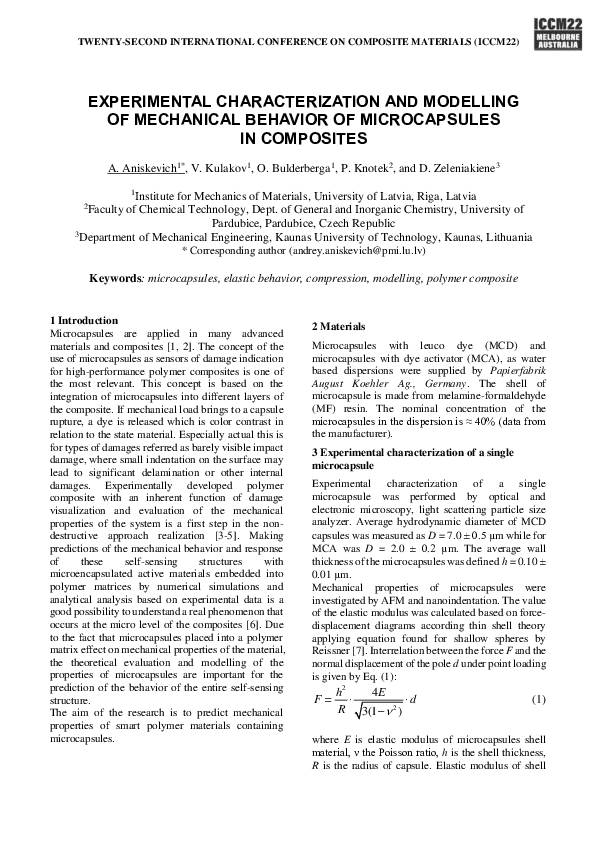 (PDF) Experimental Characterization and Modelling of Mechanical ...