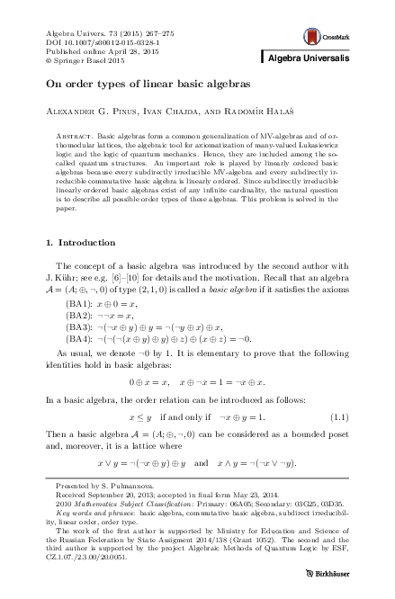 (PDF) On order types of linear basic algebras