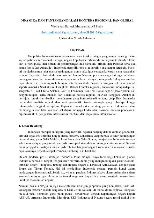 (PDF) DINAMIKA DAN TANTANGAN DALAM KONTEKS REGIONAL DAN GLOBAL