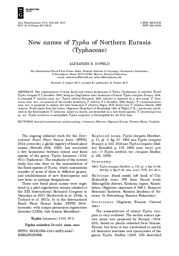 (PDF) New names of Typha of Northern Eurasia (Typhaceae)