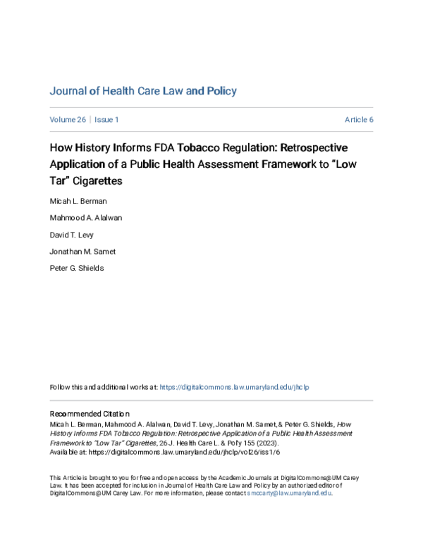 (PDF) How History Informs FDA Tobacco Regulation: Retrospective ...