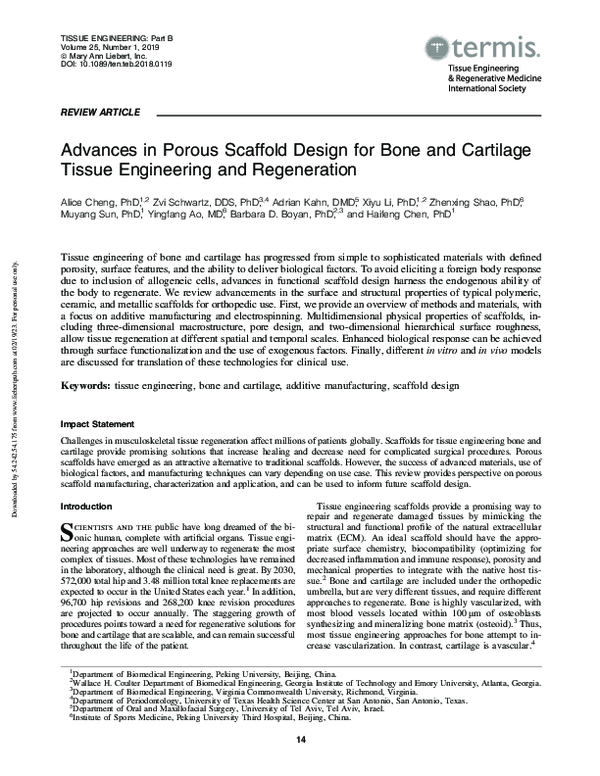 (PDF) Advances in Porous Scaffold Design for Bone and Cartilage Tissue ...