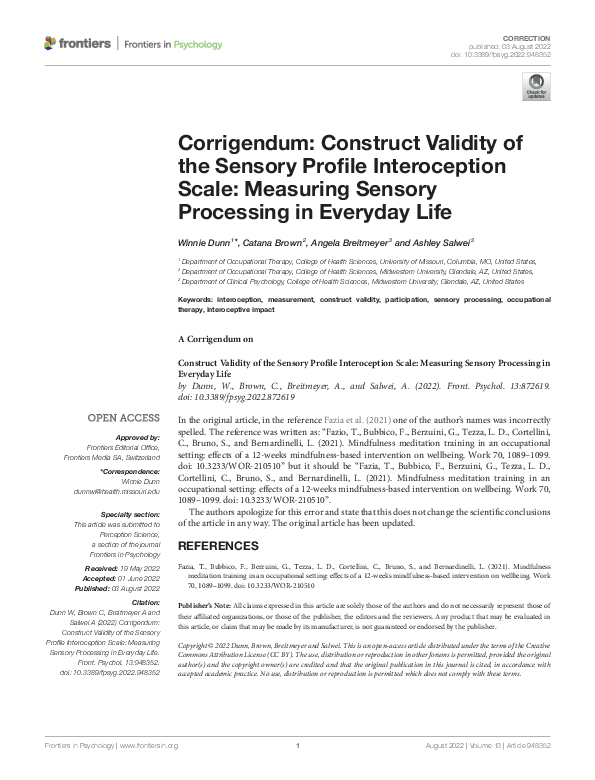 (PDF) Corrigendum: Construct Validity of the Sensory Profile ...